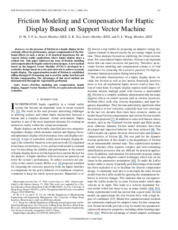 (PDF) Friction Modeling and Compensation for Haptic Interfaces