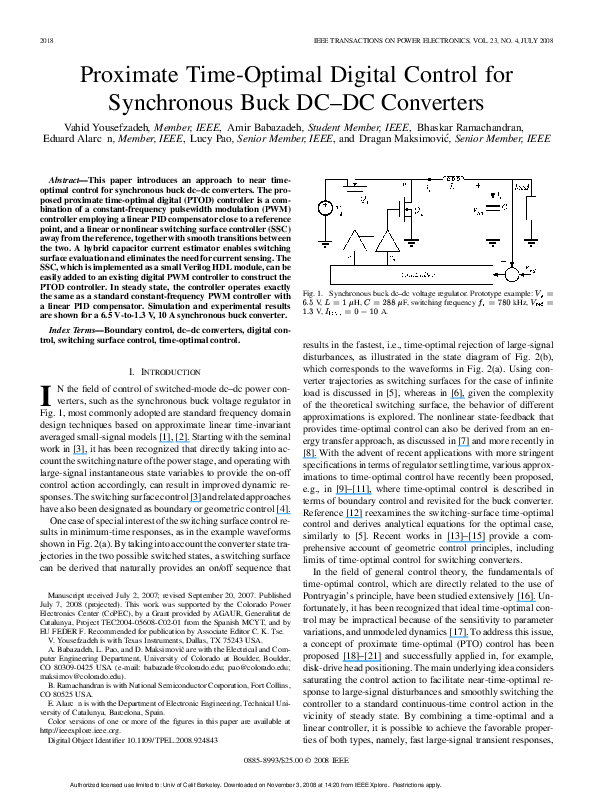 (PDF) Proximate Time-Optimal Digital Control for Synchronous Buck DC–DC Converters
