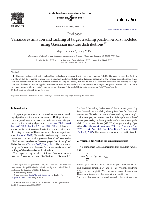 (PDF) Variance estimation and ranking of target tracking position errors modeled using Gaussian ...