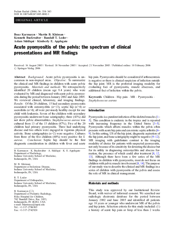 (PDF) Acute pyomyositis of the pelvis: the spectrum of clinical ...
