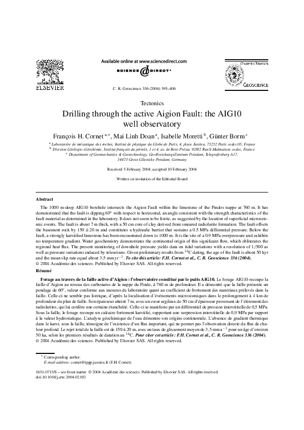 (PDF) Forage au travers de la faille active d'Aigion : l'observatoire ...