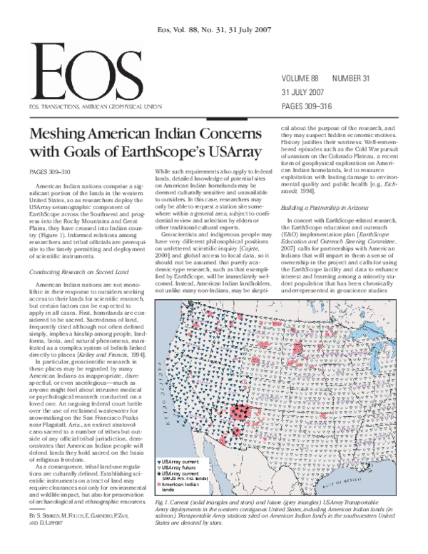 (PDF) Meshing American Indian Concerns With Goals of EarthScope's USArray