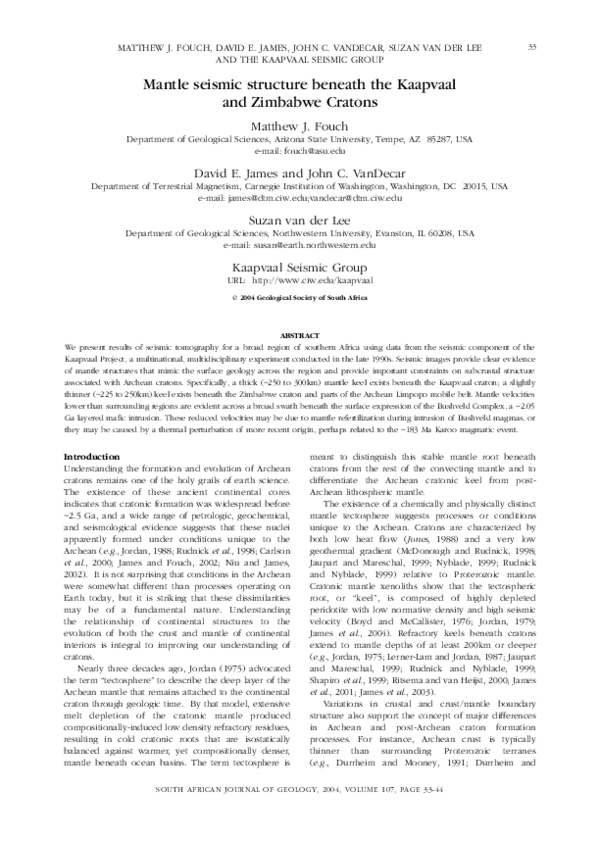 Pdf Mantle Seismic Structure Beneath The Kaapvaal And Zimbabwe Cratons