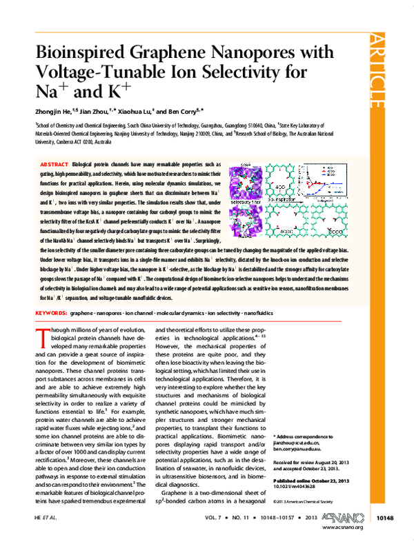 (PDF) Bioinspired Graphene Nanopores with Voltage-Tunable Ion ...