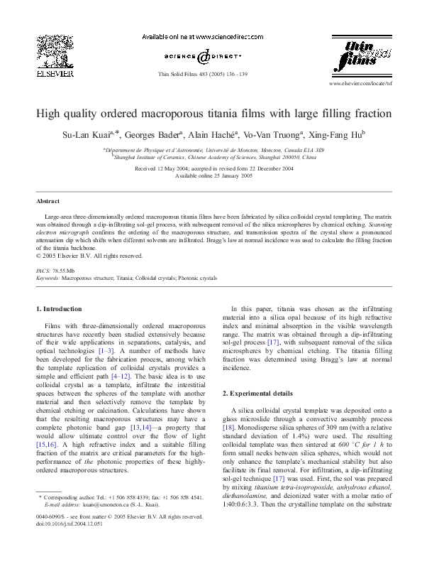 (PDF) High quality ordered macroporous titania films with large filling ...