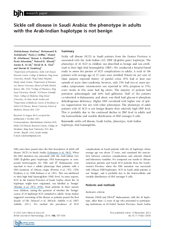 (PDF) Sickle cell disease in Saudi Arabia: the phenotype in adults with ...