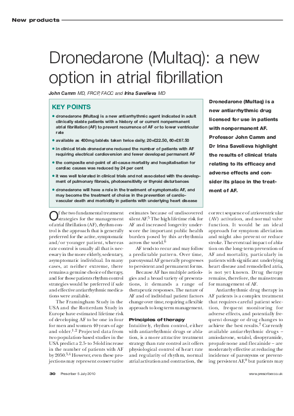 (PDF) Dronedarone (Multaq): a new option in atrial fibrillation