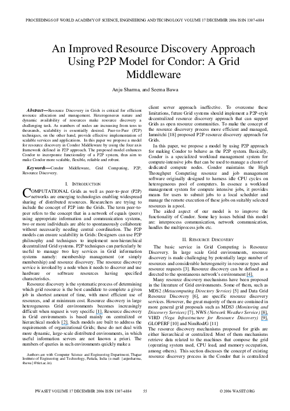 (PDF) An Improved Resource Discovery Approach Using P2P Model for Condor: A Grid Middleware