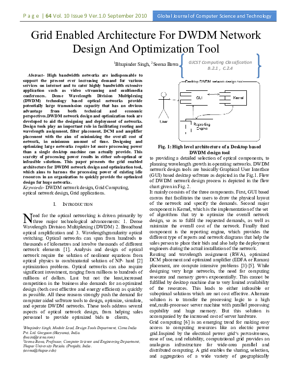 (PDF) Grid Enabled Architecture For DWDM Network Design And Optimization Tool 1