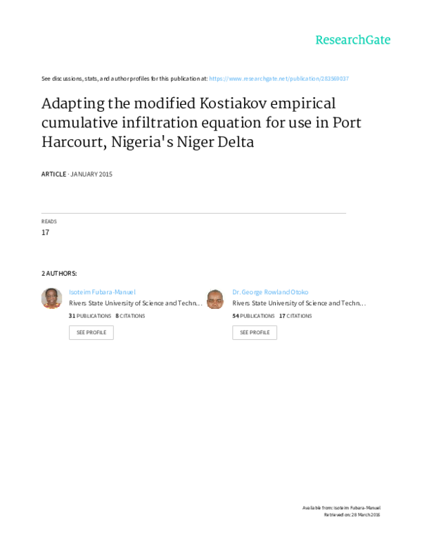 (PDF) Adapting the modified Kostiakov empirical cumulative infiltration ...