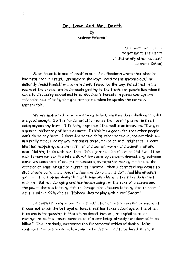(DOC) Dr. Love And Mr. Death