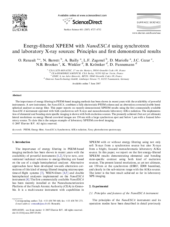 (PDF) Energy-filtered XPEEM with NanoESCA using synchrotron and ...