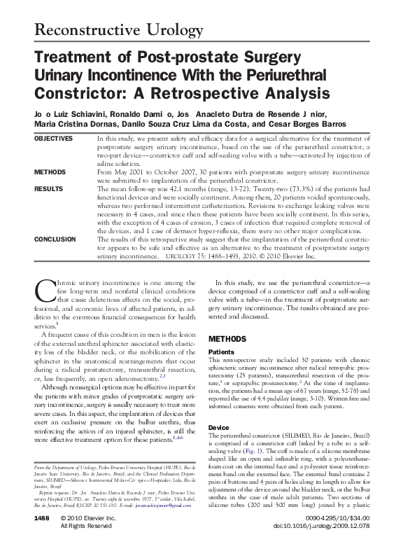 (PDF) Treatment of Post-prostate Surgery Urinary Incontinence With the ...