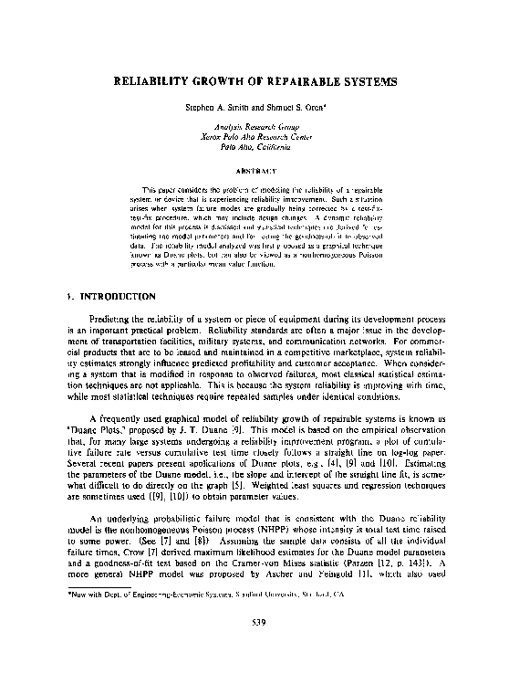 Pdf Reliability Growth Of Repairable Systems