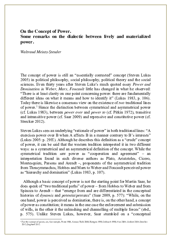 (PDF) On the Concept of Power. Some remarks on the dialectic between ...