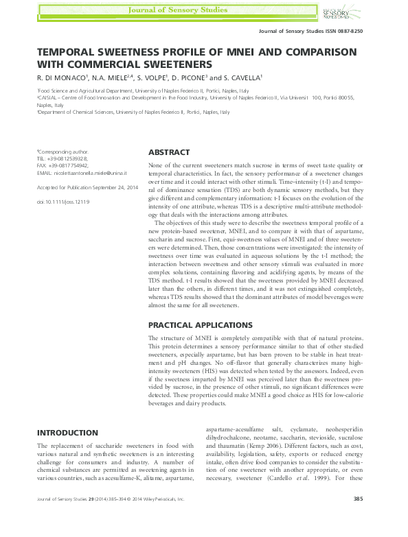 (PDF) Temporal Sweetness Profile of MNEI and Comparison with Commercial ...