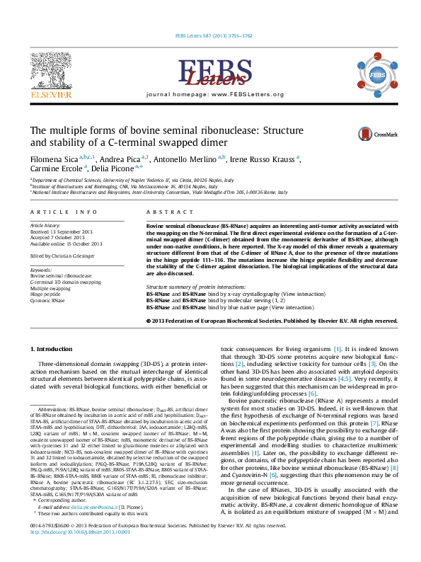 (PDF) The multiple forms of bovine seminal ribonuclease: Structure and ...