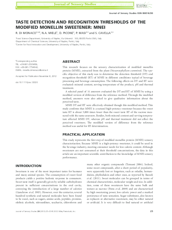 (PDF) Taste Detection and Recognition Thresholds of The Modified ...