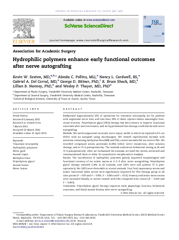 (PDF) Hydrophilic polymers enhance early functional outcomes after ...