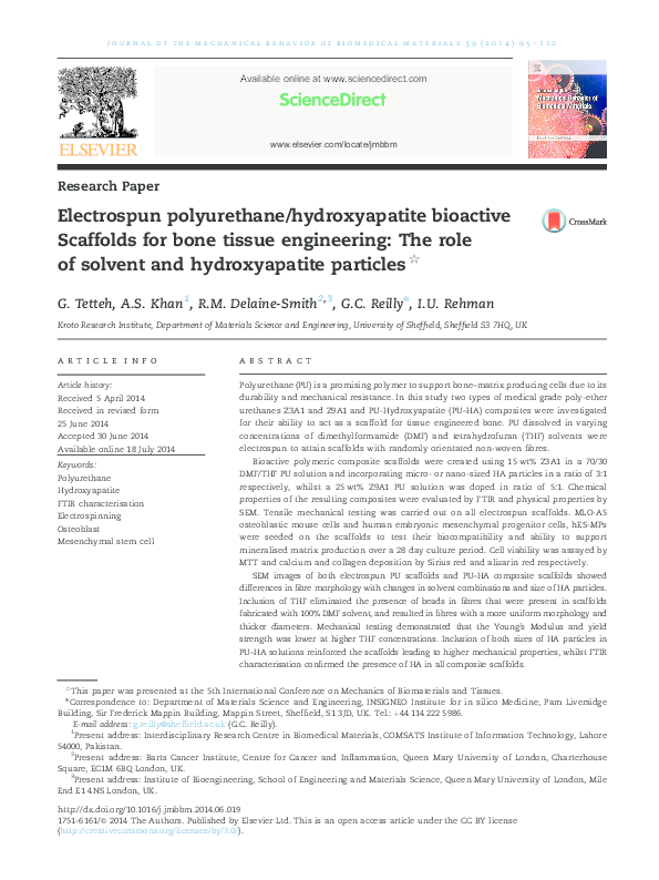 (PDF) Electrospun polyurethane/hydroxyapatite bioactive Scaffolds for bone tissue engineering ...