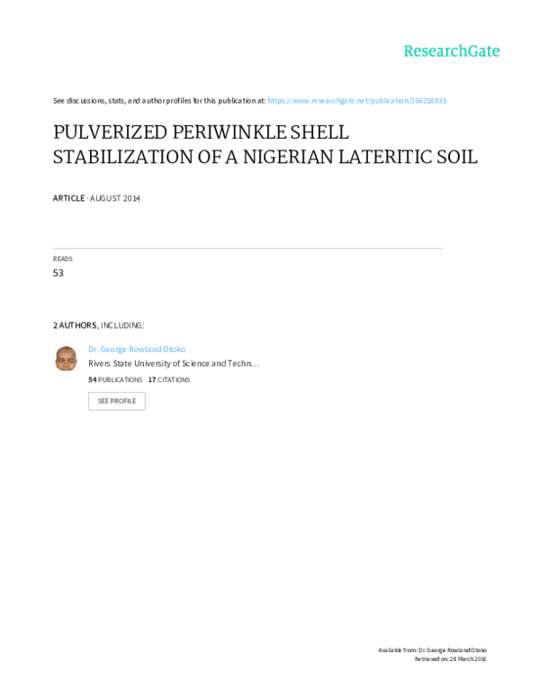 (PDF) PULVERIZED PERIWINKLE SHELL STABILIZATION OF A NIGERIAN LATERITIC ...
