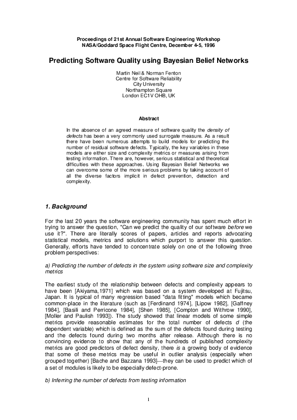 (PDF) Predicting Software Quality using Bayesian Belief Networks
