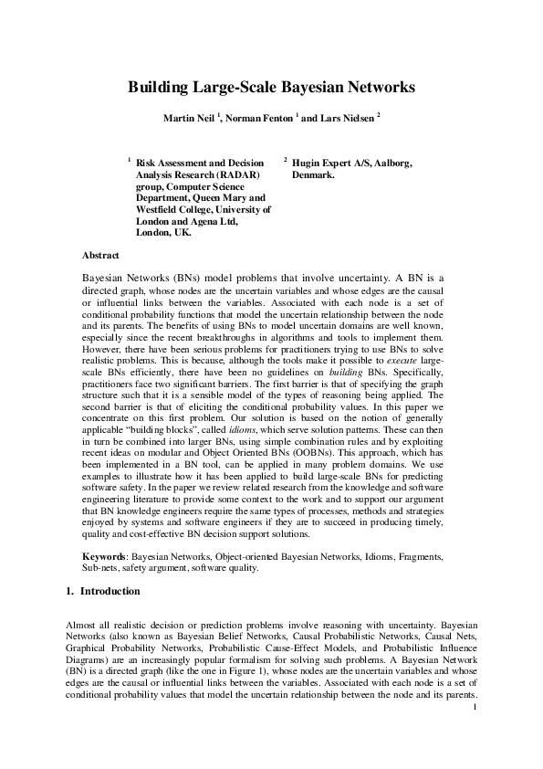 (PDF) Improved Methods for building large-scale Bayesian Networks Statement of Interest for the ...