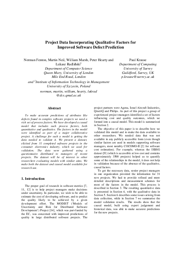 (PDF) Project data incorporating qualitative factors for improved ...