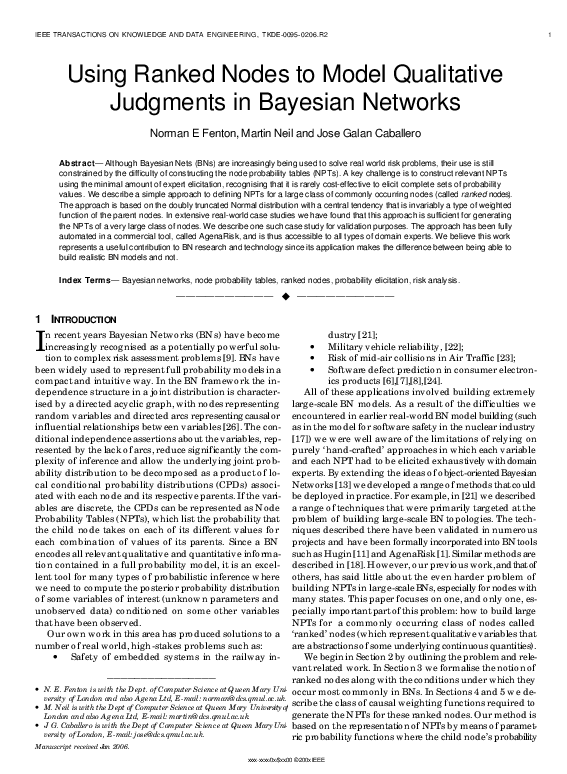 (PDF) Using Ranked Nodes to Model Qualitative Judgments in Bayesian Networks