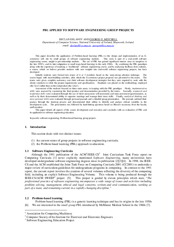 (PDF) PBL applied to software engineering group projects