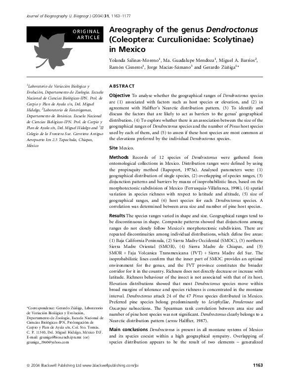 (PDF) Areography of the genus Dendroctonus (Coleoptera: Curculionidae ...