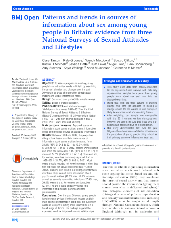 (PDF) Patterns and trends in sources of information about sex among ...