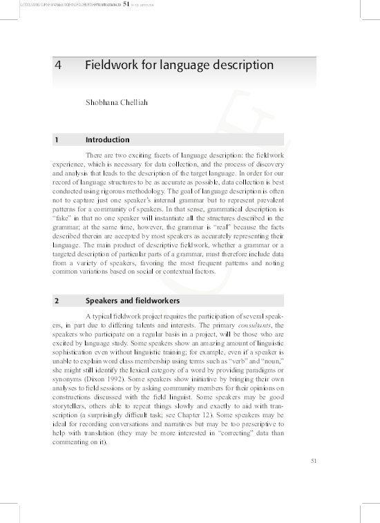 (PDF) Fieldwork for language description
