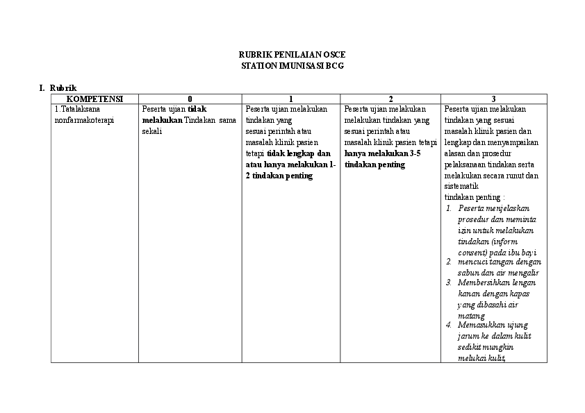 (DOC) RUBRIK PENILAIAN OSCE STATION IMUNISASI BCG