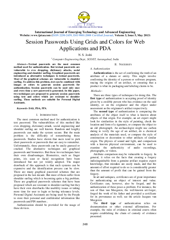(PDF) Session Passwords Using Grids and Colors for Web Applications and PDA