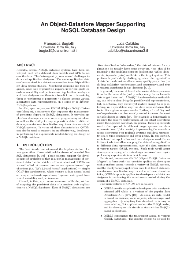 (PDF) An Object-Datastore Mapper Supporting NoSQL Database Design