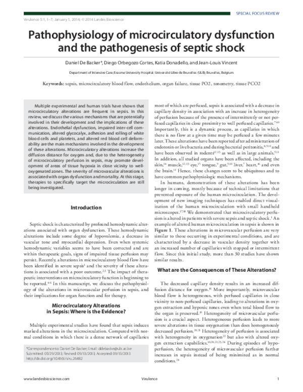 Pdf Pathophysiology Of Microcirculatory Dysfunction And The