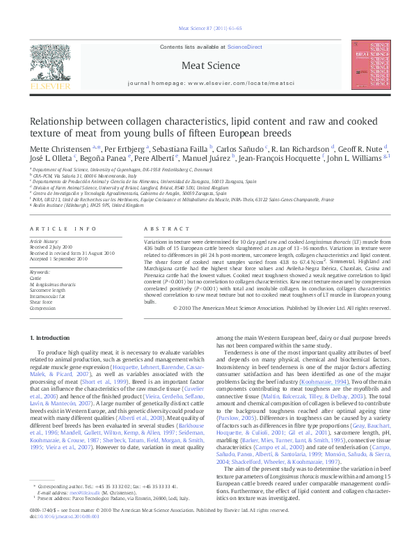(PDF) Relationship between meat toughness and properties of connective ...