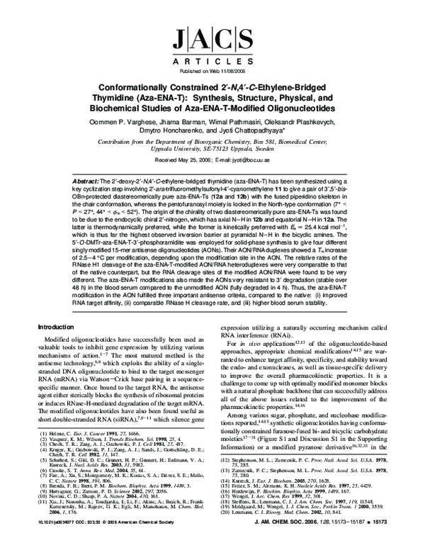 (PDF) Conformationally Constrained 2‘- N ,4‘- C -Ethylene-Bridged ...