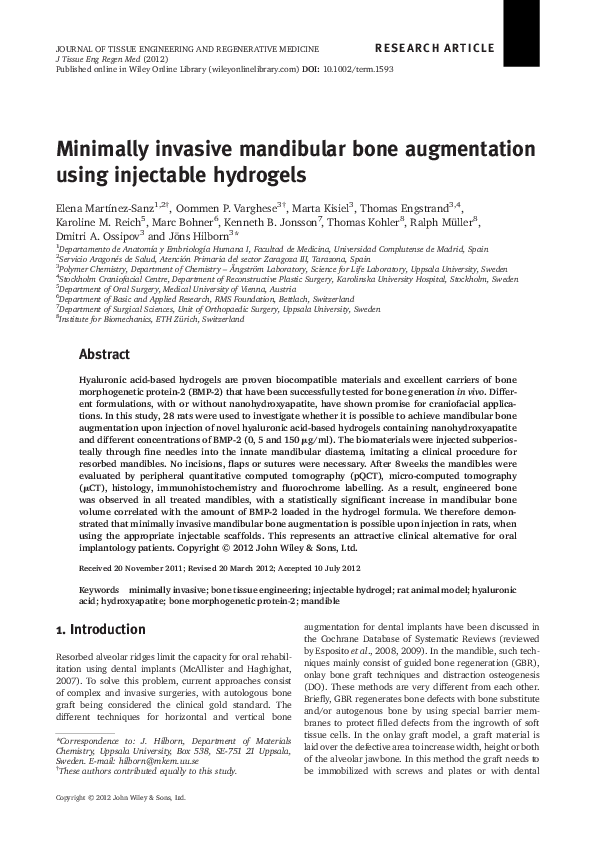 (PDF) Minimally invasive mandibular bone augmentation using injectable ...