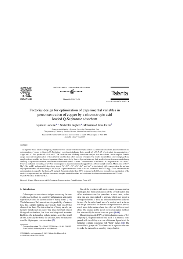 (PDF) Factorial design for optimization of experimental variables in preconcentration of copper ...