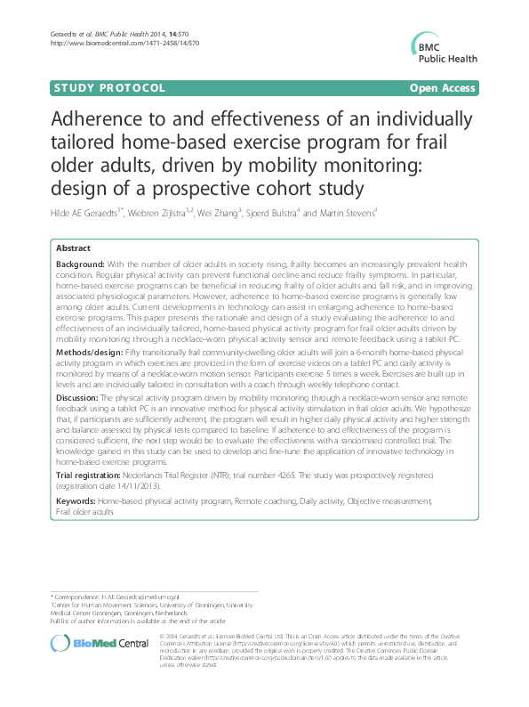 (PDF) Adherence to and effectiveness of an individually tailored home-based exercise program for ...