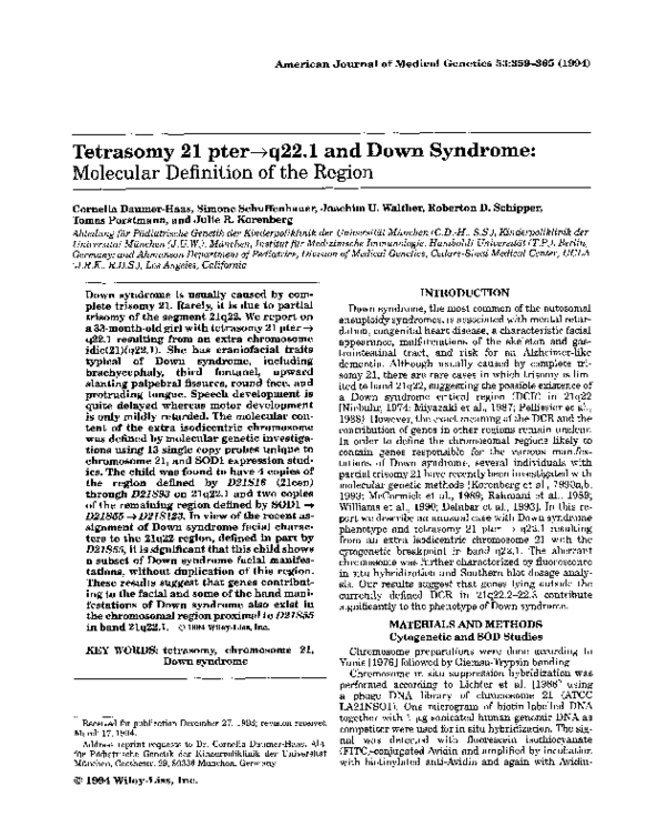 (PDF) Tetrasomy 21 pter→q22.1 and Down syndrome: Molecular definition ...