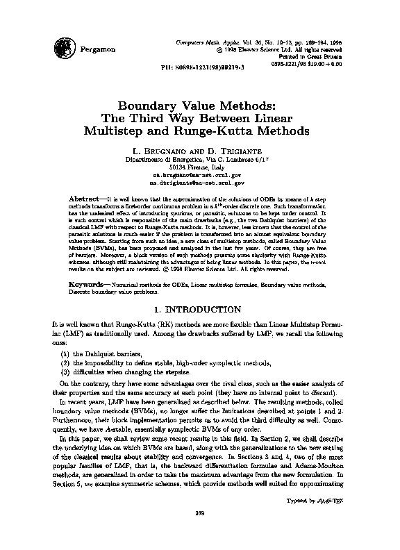 Pdf Boundary Value Methods The Third Way Between Linear Multistep And Runge Kutta Methods