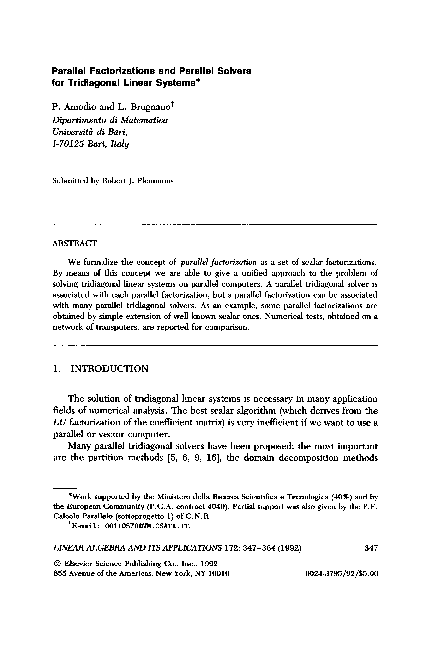 Pdf Parallel Factorizations And Parallel Solvers For Tridiagonal Linear Systems