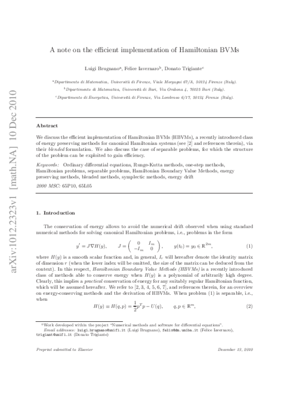Pdf A Note On The Efficient Implementation Of Hamiltonian Bvms