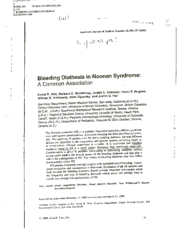 (PDF) Bleeding diathesis in Noonan syndrome: A common association