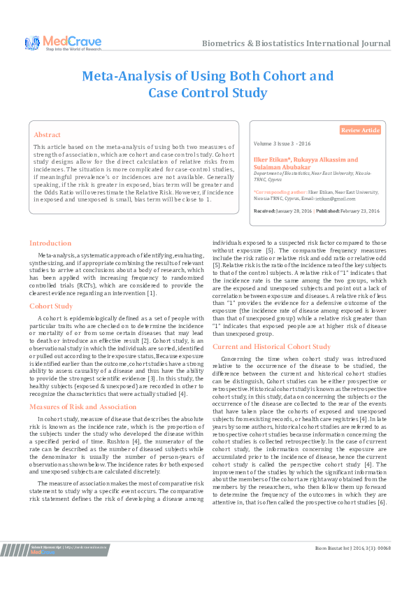 (PDF) Meta-Analysis of Using Both Cohort and Case Control Study