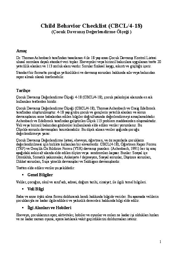 (DOC) Child Behavior Checklist (CBCL/4-18