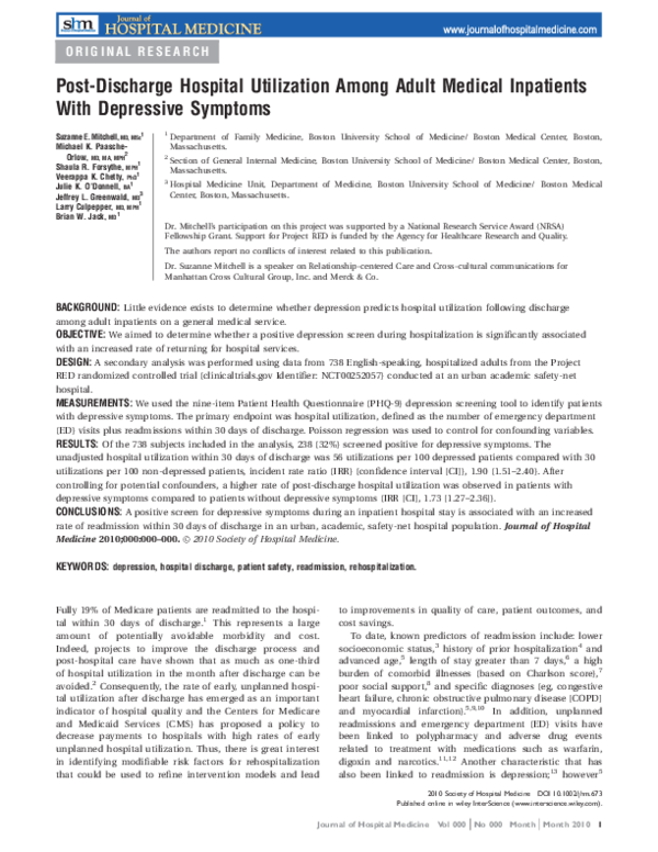 (PDF) Post-discharge hospital utilization among adult medical ...